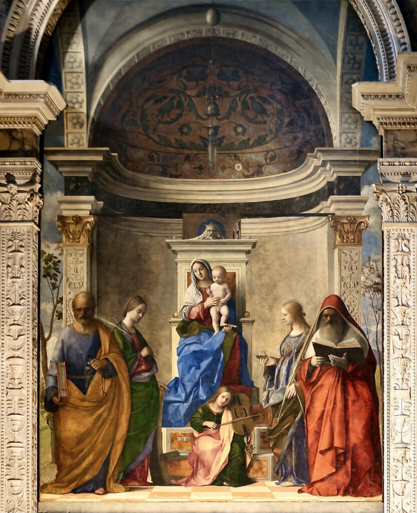 le tableau : La conversation sacrée avec l’ange musicien -1505 Giovanni ...